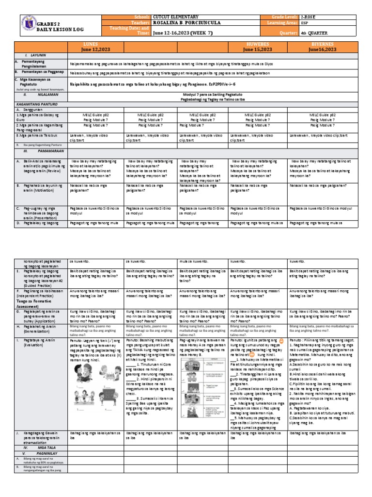 DLL All SUBJECTS G2 Q4 WEEK7 Without Holiday | PDF