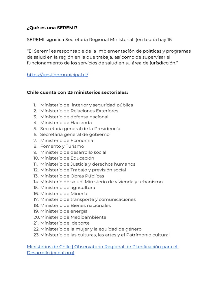 SEREMIS CHILE Resumen | PDF