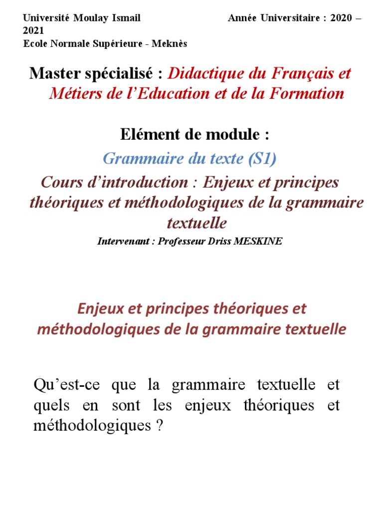 Cours1 Dintroduction - Grammaire Textuelle-1 | PDF | Linguistique ...