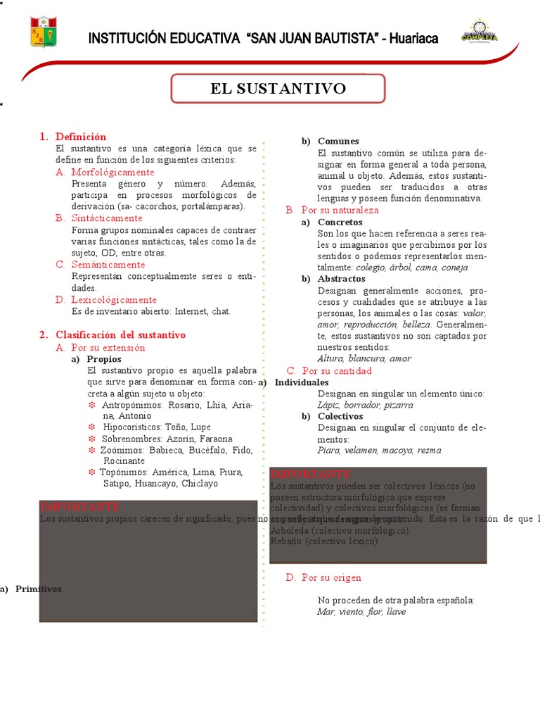 El Sustantivo para Tercer Grado de Secundaria | Descargar gratis PDF ...