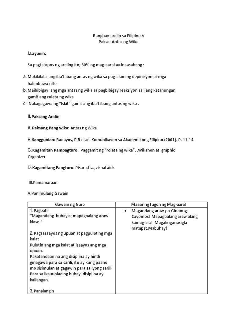 Detailed Lesson Plan Sa Fil | PDF