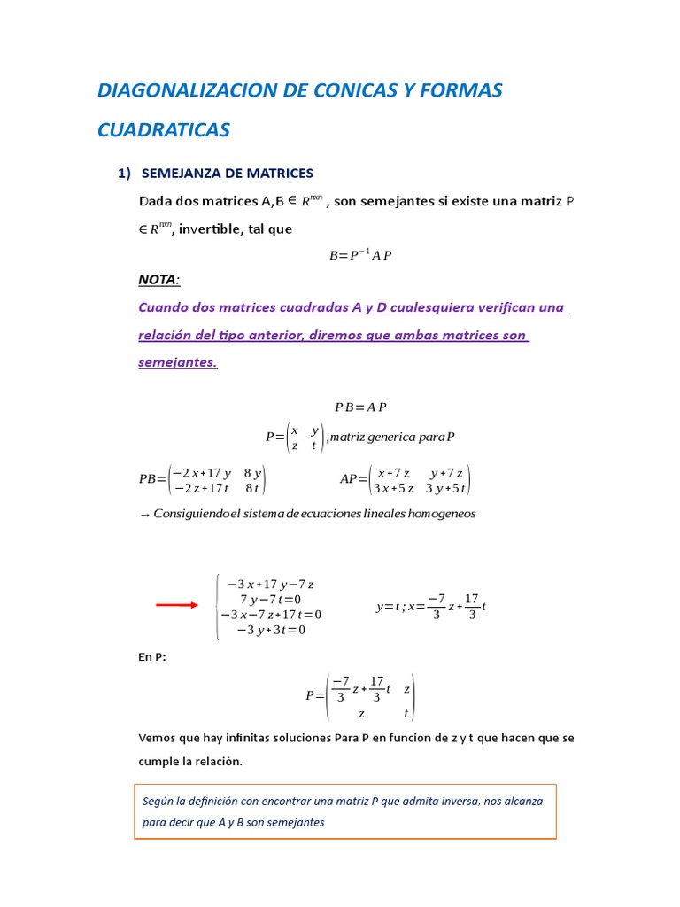 Diagonalizacion de Conicas y Formas Cuadraticas Proceso | PDF | Valores ...