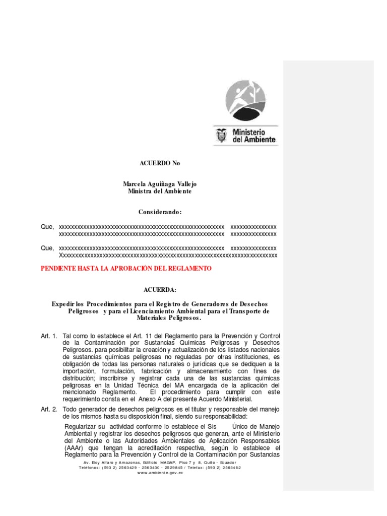 Acuerdo Ministerial 026 | PDF | Residuos | Material explosivo