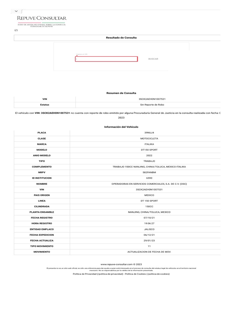 Repuve Consulta - ¿Cómo Saber Si Un Auto o Moto Es Robada | PDF | Vehículos | Motociclismo