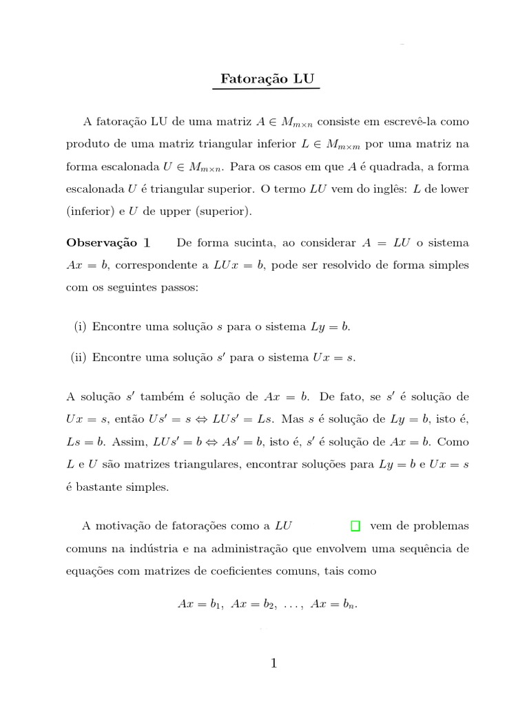 Fatoração LU | PDF | Relações matemáticas | Teoria da Matrix