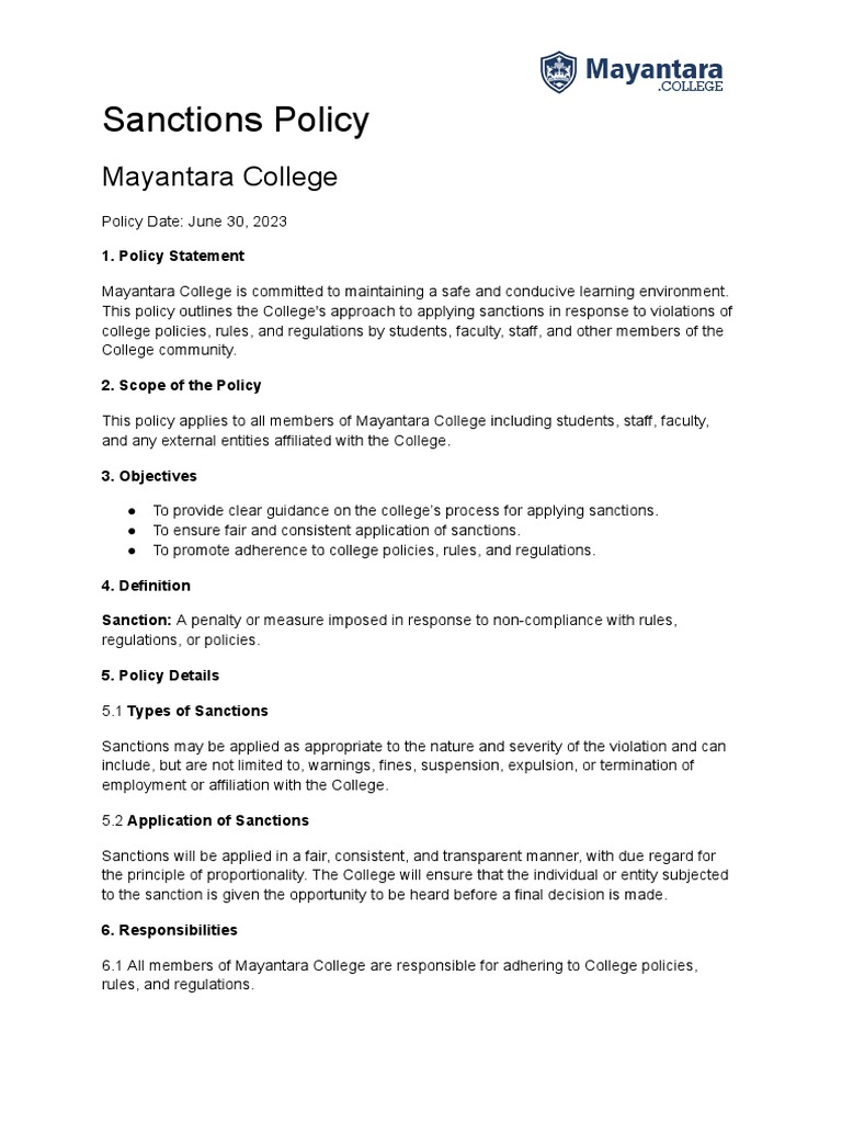 Sanctions Policy | PDF | Policy | Sanctions (Law)
