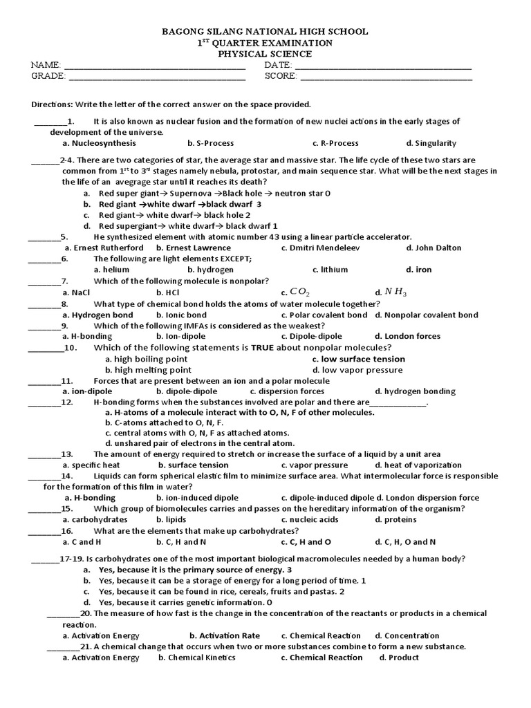PHYSICAL-SCIENCE With Answer Key | PDF | Chemical Reactions | Reaction Rate