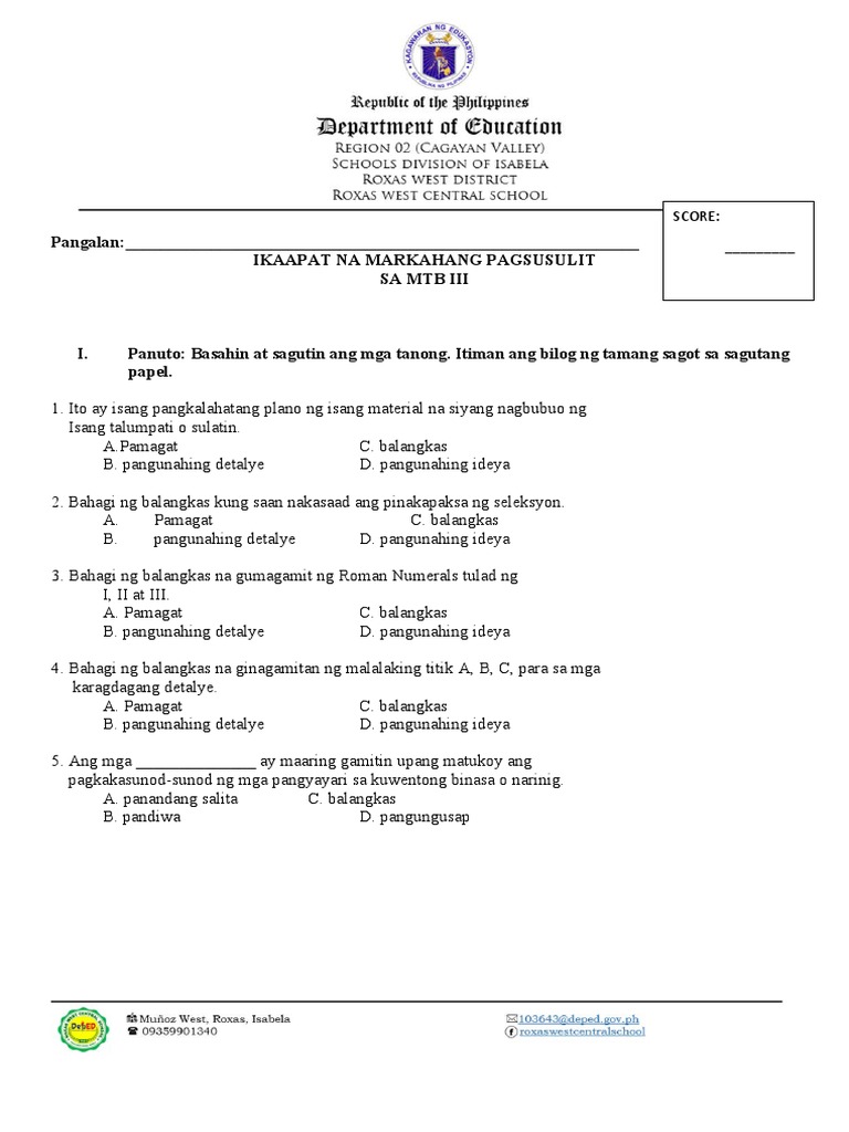 Grade 3 4 Periodical Exam Final | PDF
