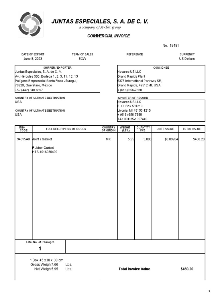 Commercial Invoice F-19481 | PDF