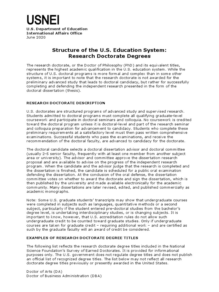 Structure of U.S. Research Doctorates | PDF | Thesis | Doctorate