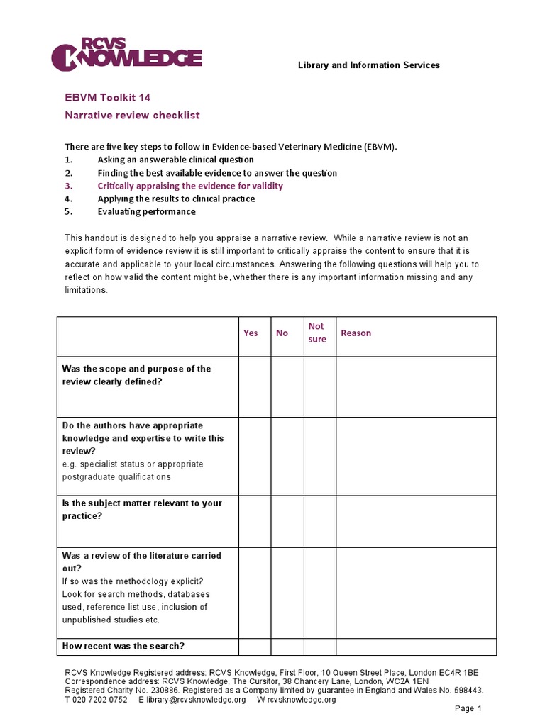 Checklist Narrative Review 2022 | PDF | Evidence Based Medicine | Cognition