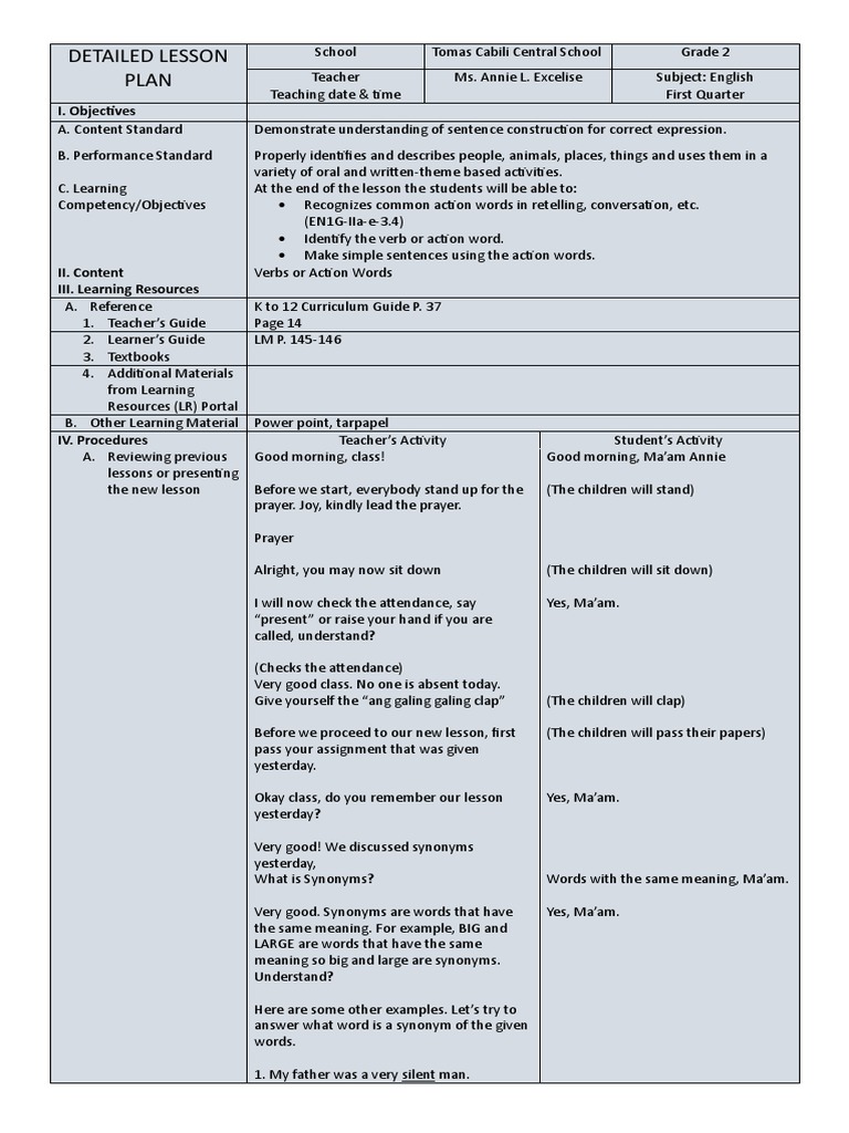 Lesson Plan Verb | Download Free PDF | Lesson Plan | Teachers