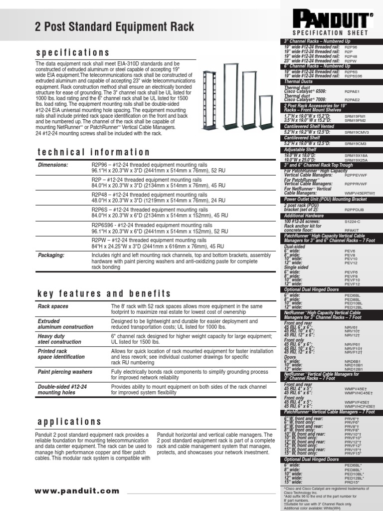 2 Post Standard Equipment Rack: Specifications | PDF | Equipment ...