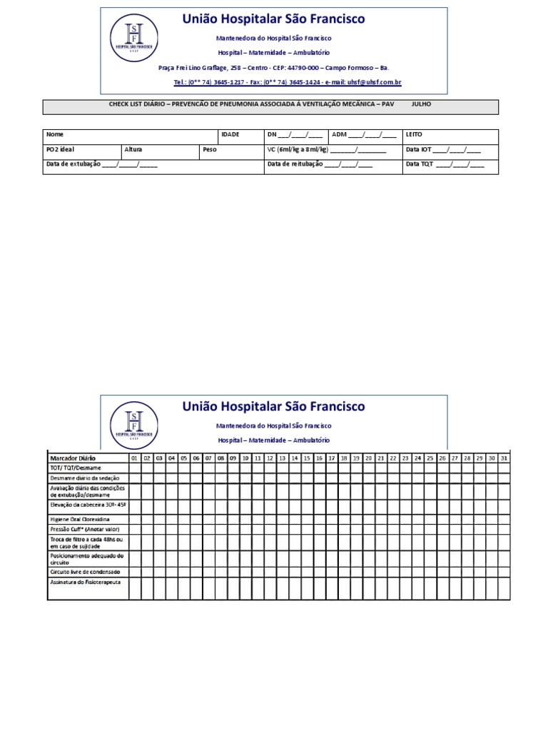 Check List PAV - União Hospitalar | PDF