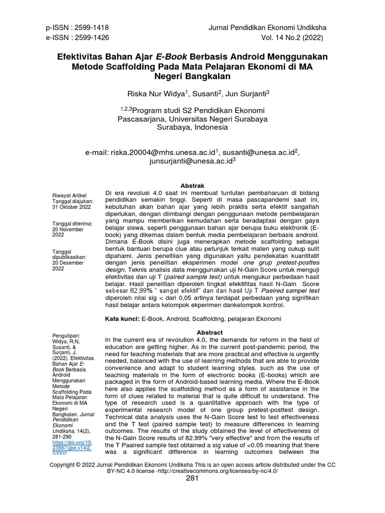 Efektivitas Bahan Ajar Ebook Berbasis Android Menggunakan Metode Scaffolding Pada Mata Pelajaran ...