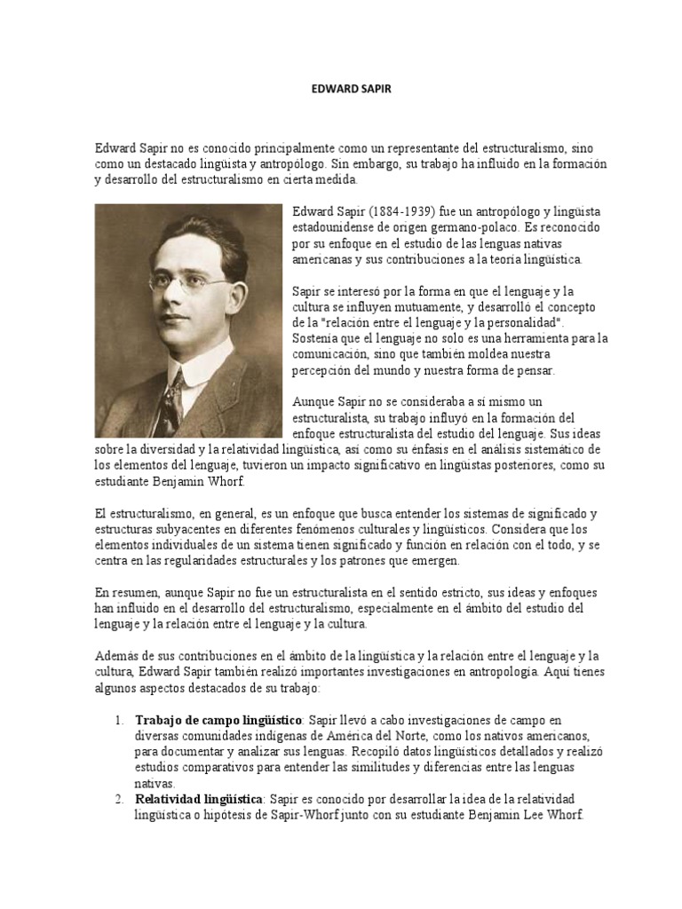 Aportes de Edward Sapir a la lingüística | PDF | Lingüística | Antropología