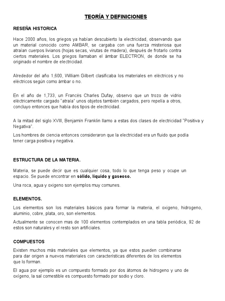 Historia y fundamentos de la electricidad | PDF | Corriente eléctrica ...