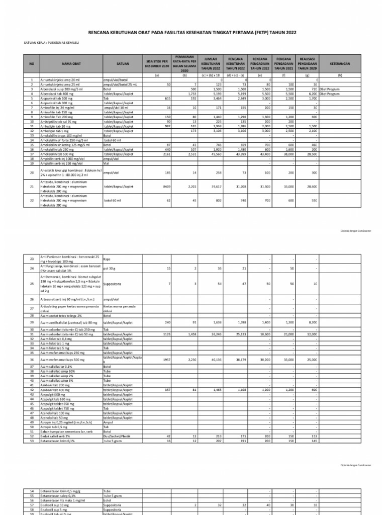 Form RKO 2022 Puskesmas Kemusu Edit-Dikonversi | PDF