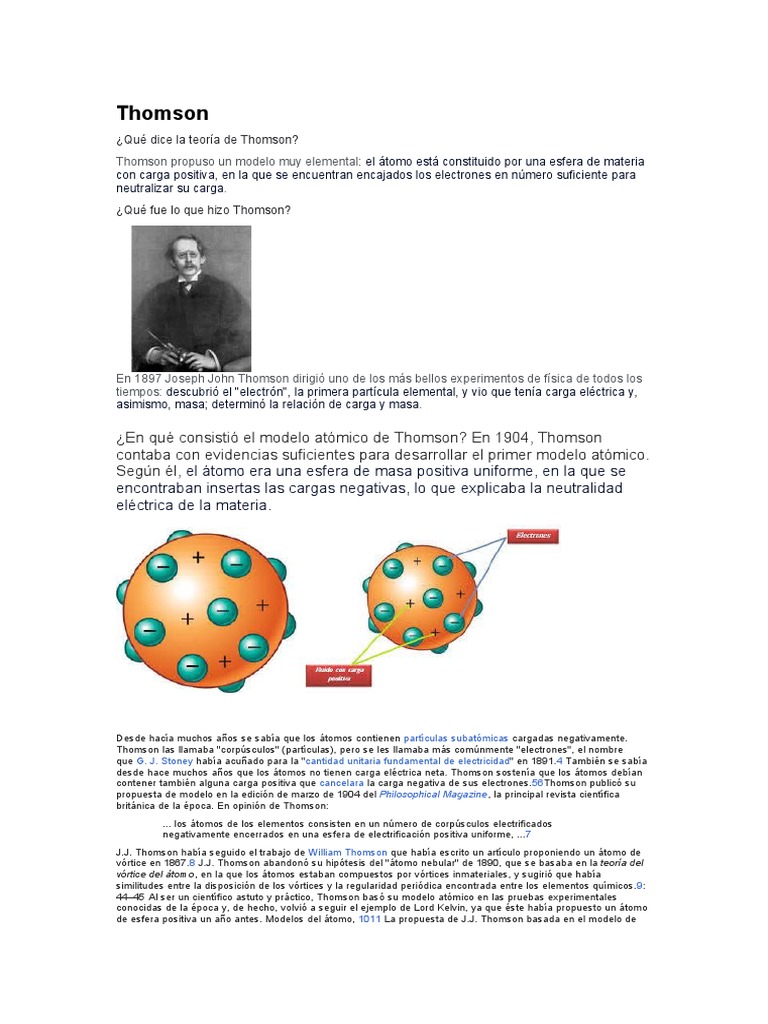 Modelo atómico de Thomson explicado | PDF | Física Aplicada e Interdisciplinaria | Ciencias fisicas