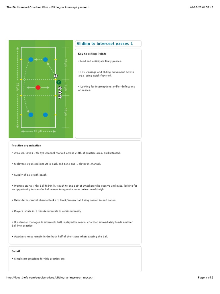 Sliding to Intercept Passes Drill Guide | PDF