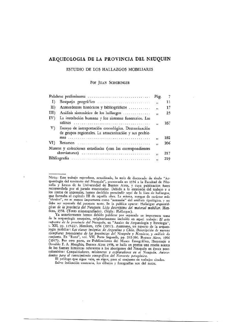 Schobinger Arq de La Pcia de NQN Los Artefactos Mobiliares | PDF | Andes