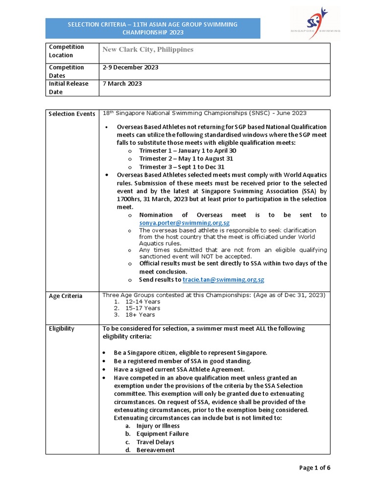 2023 Selection Criteria 11th Asian Age Group Championships v2 | PDF ...