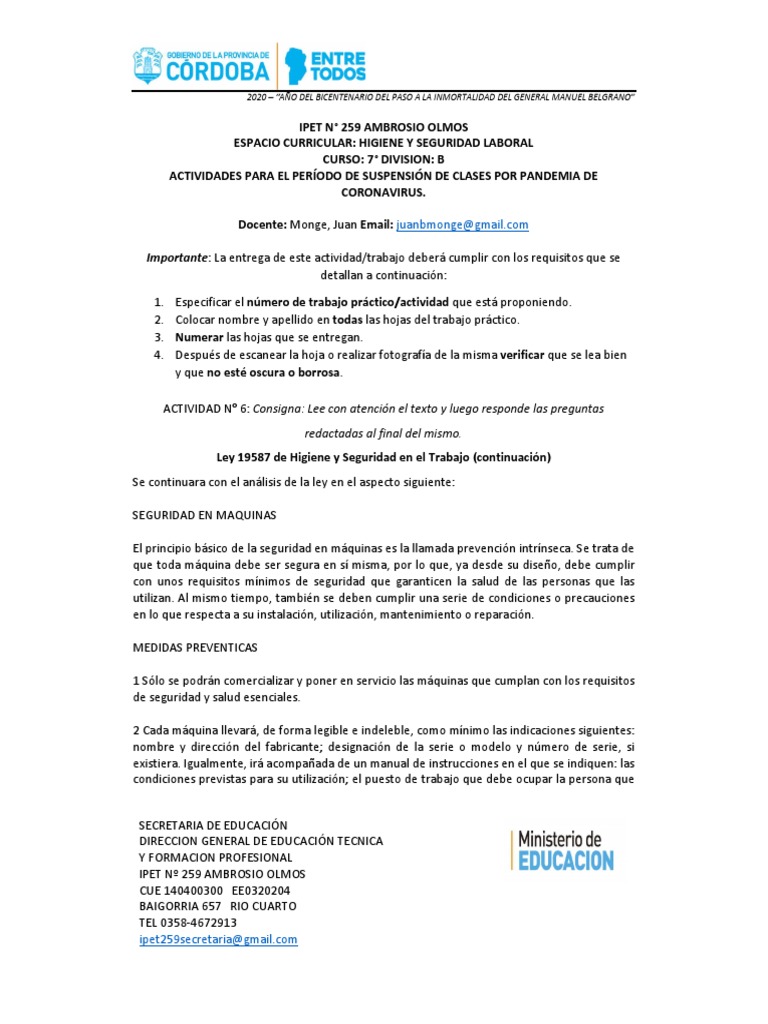 7° B - Higiene y Seg Lab - Actividad N° 6 | PDF