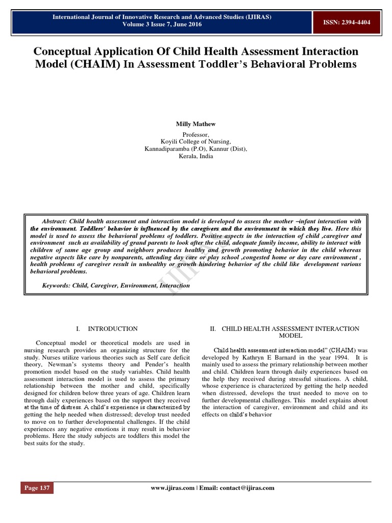 Conceptual Application of Child Health Assessment Interaction Model ...