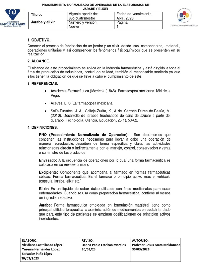 PNO 1 Jarabe y Elixir | PDF | Industria farmacéutica | Ciencias ...