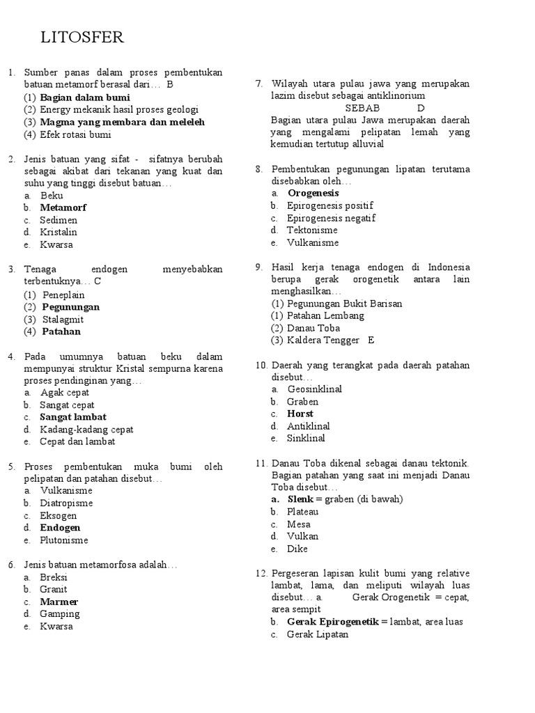 Soal Litosfer | PDF | Sains & Matematika
