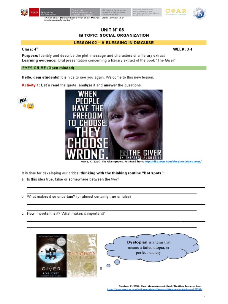 Analyzing Characters in "The Giver" | PDF | The Giver | Metaphor