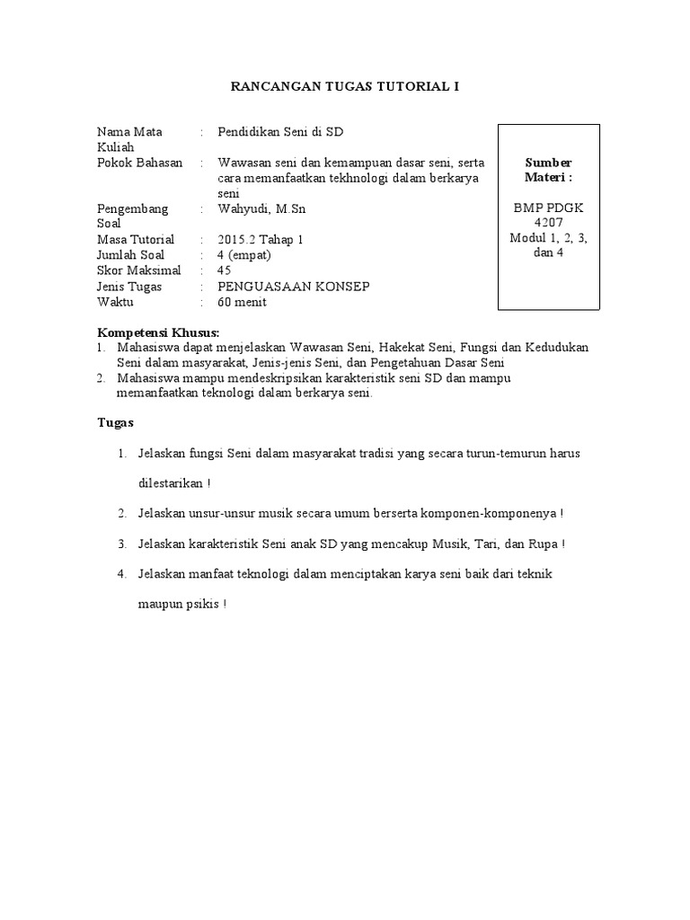 tt1 Pend Seni Di SD | PDF | Kajian Bahasa Asing