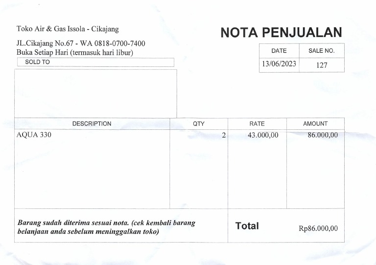 Bon Pembelian Aqua | PDF