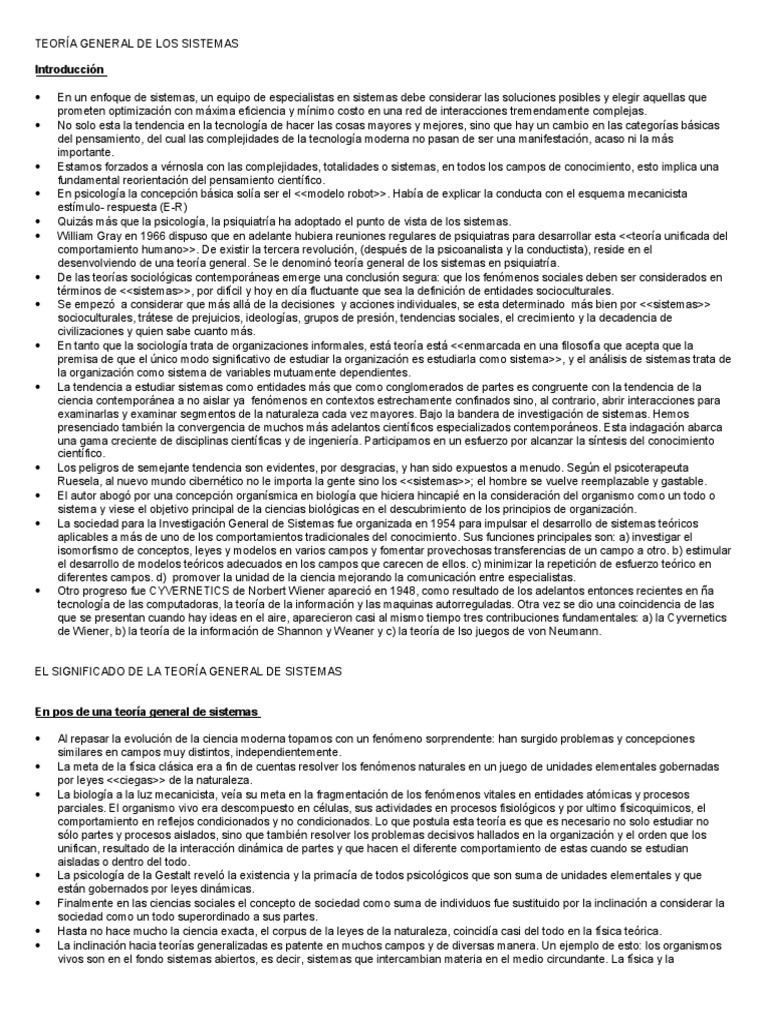 TEORÍA GENERAL DE LOS SISTEMAS | PDF | Realimentación | Teoría de sistemas