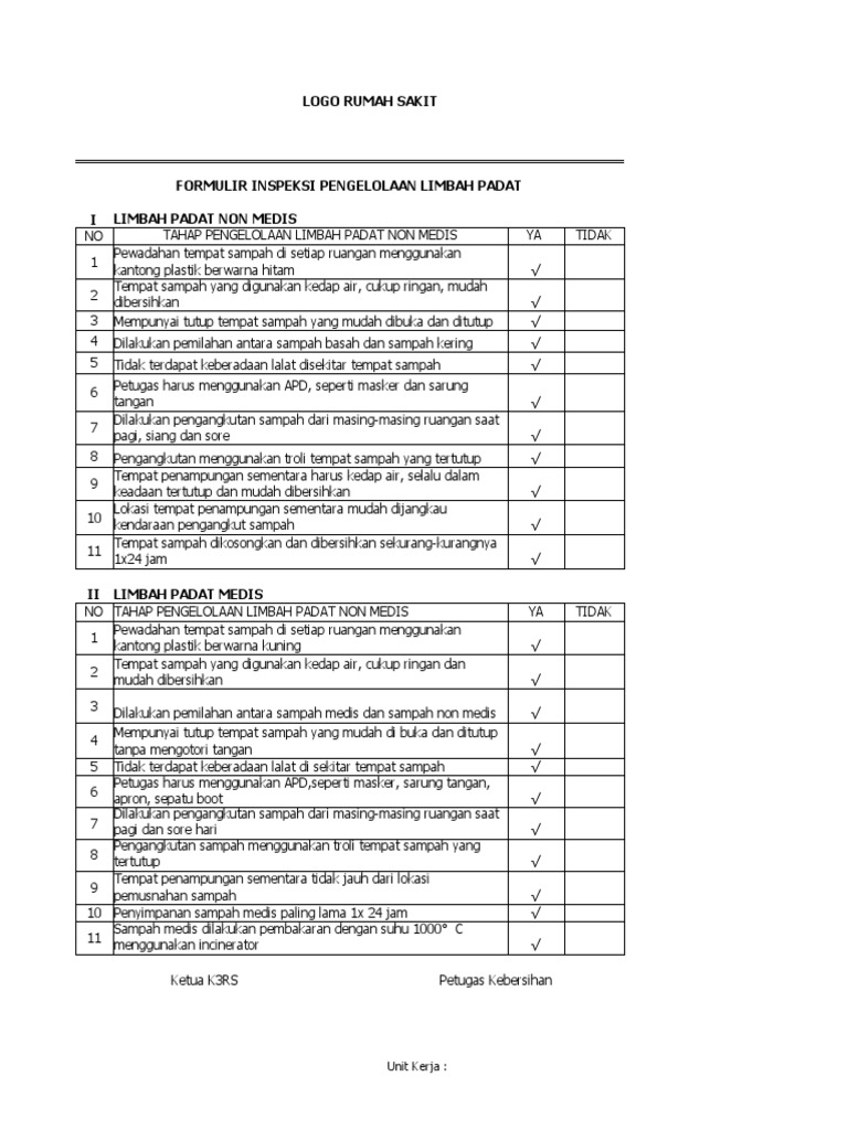 Form Inspeksi Pengelolaan Limbah | PDF