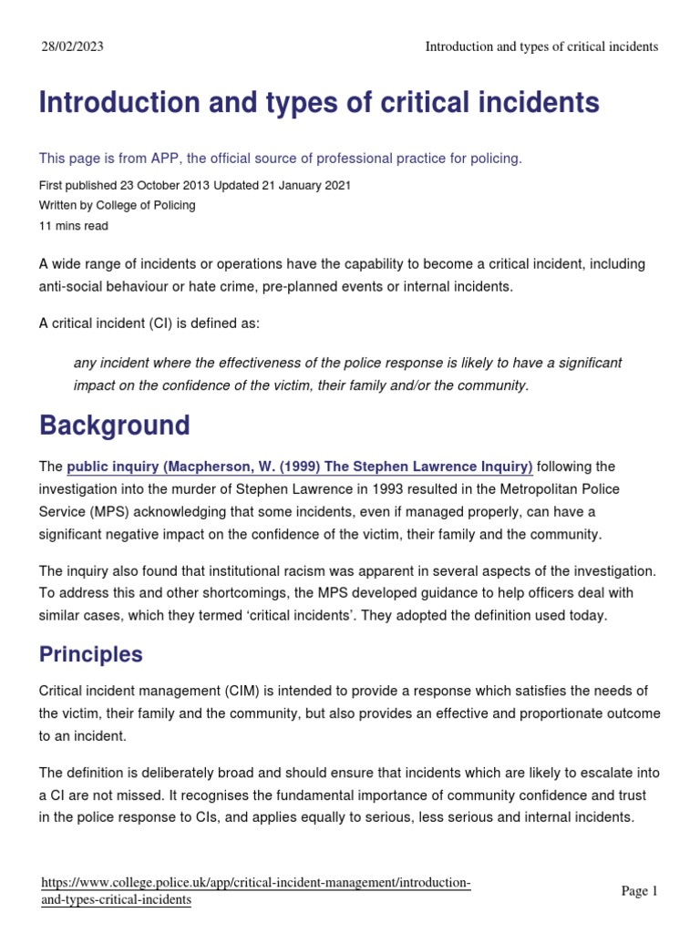 Understanding Critical Incidents in Policing | PDF | Decision Making ...