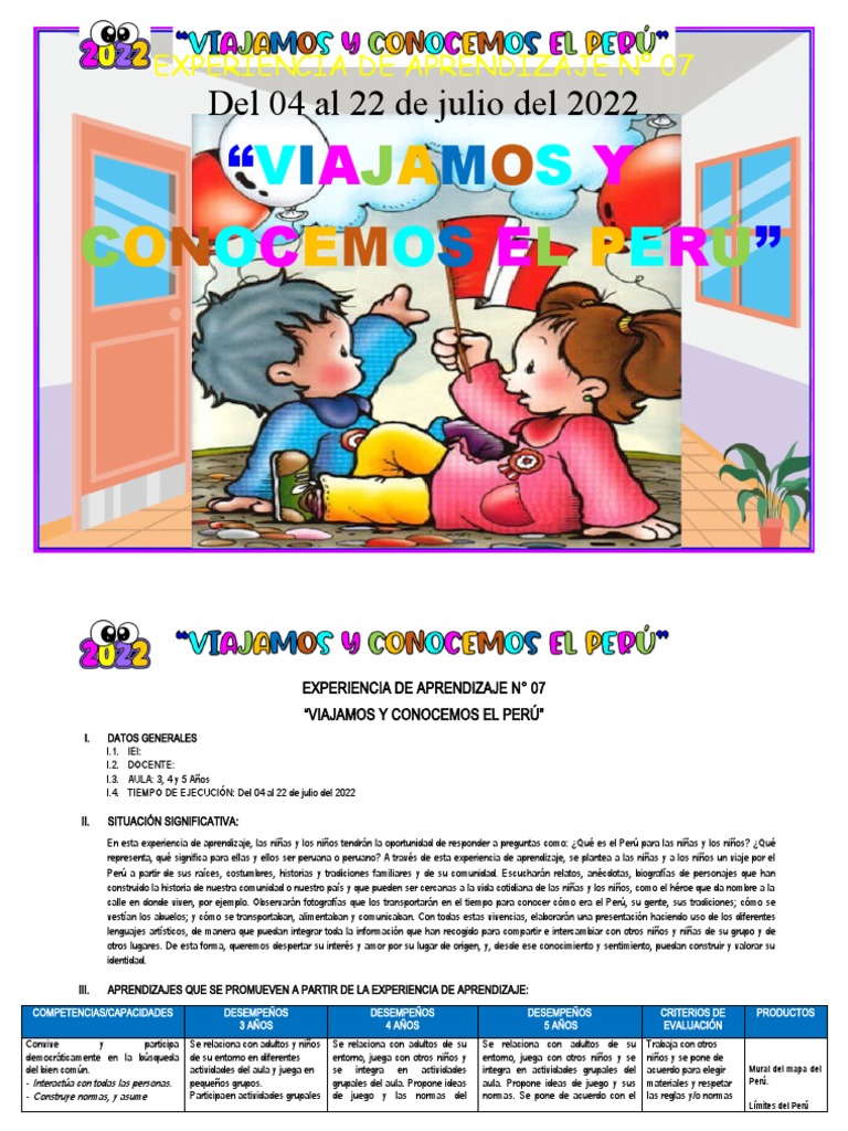 Experiencia de Aprendizaje N°7 para 3,4, y 5 Años | PDF | Evaluación | Aprendizaje