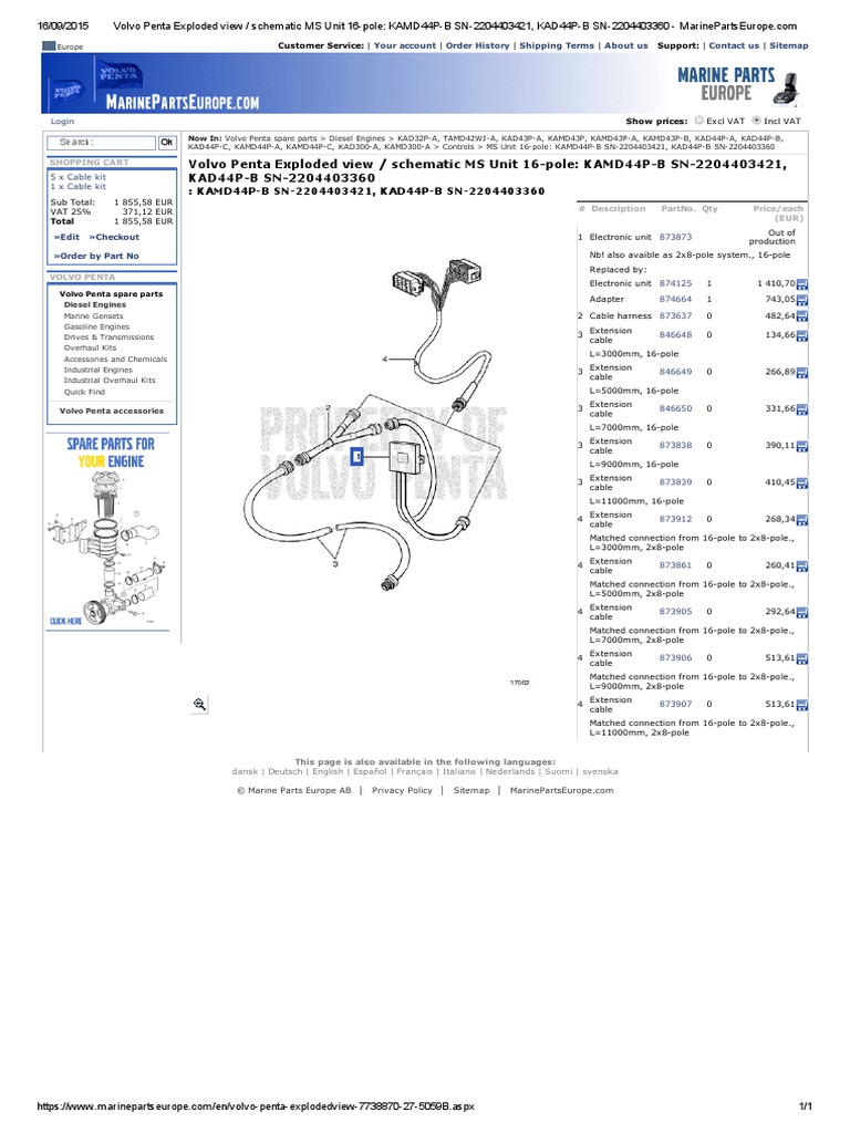 Volvo Penta Exploded View - Schematic MS Unit 16-Pole - KAMD44P-B SN ...