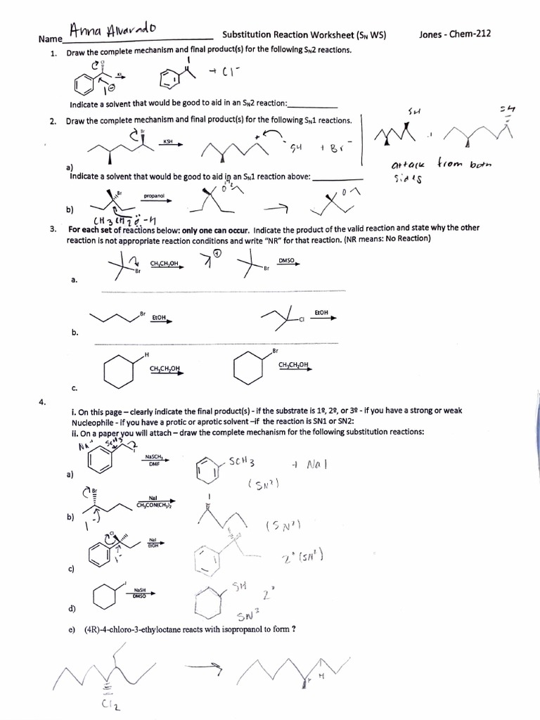 Substitution Reaction Mechanisms Worksheet | PDF | Chemistry | Chemical ...