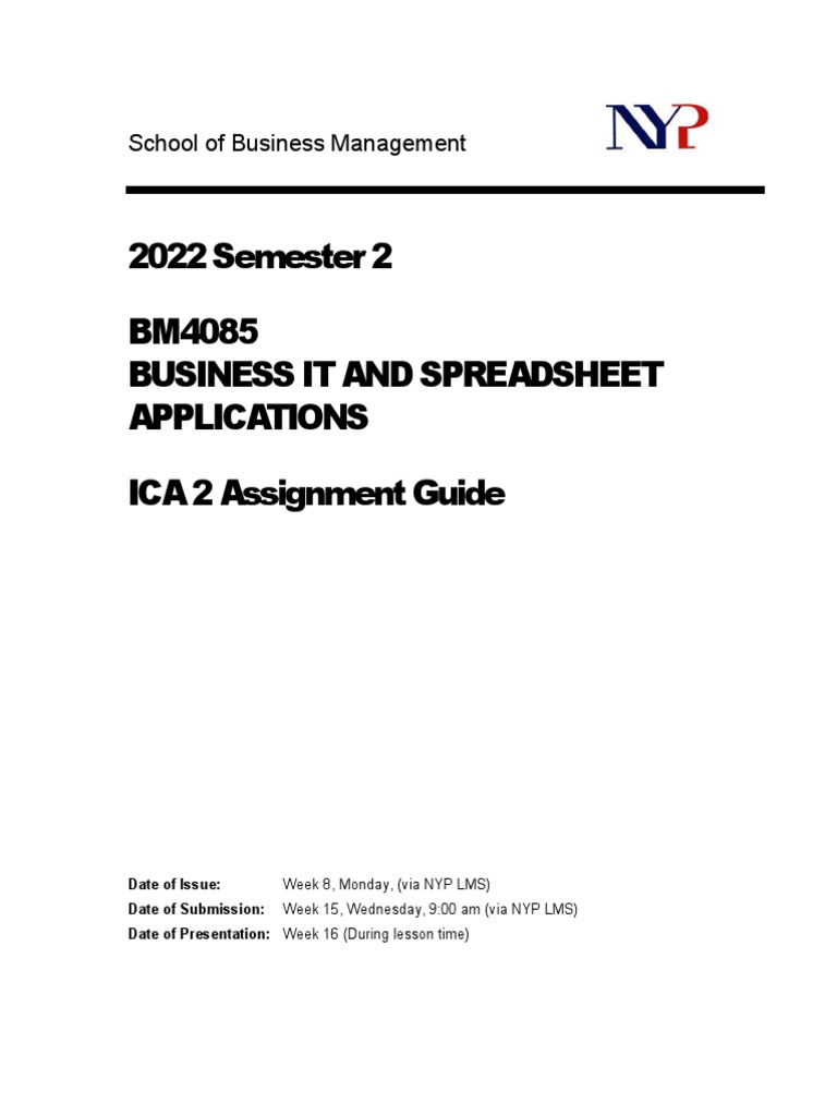 22S2 BM4085 ICA2 Assignment Guidev2 | PDF | Microsoft Excel | Worksheet
