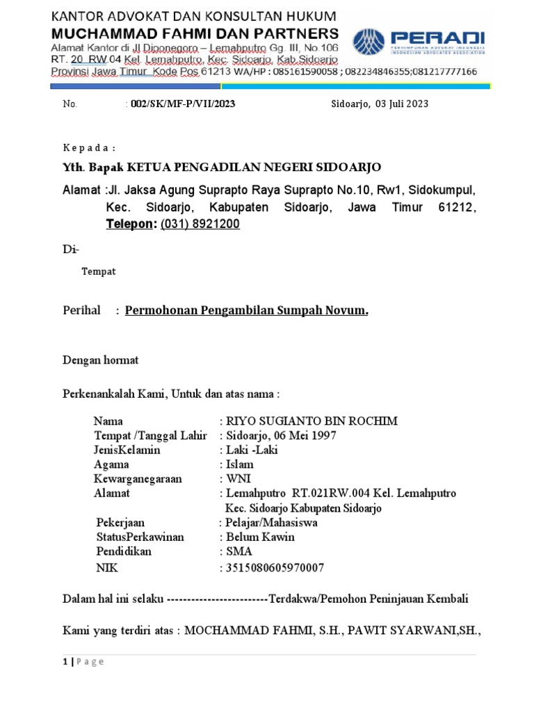Permohonan Sumpah Novum Perdata | PDF