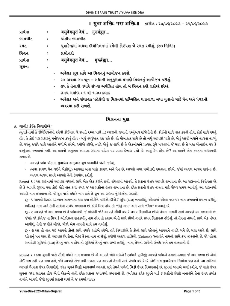 YuvaDin - Aayojan - Avekshak - Group - Milan - 2023 - Guj | PDF