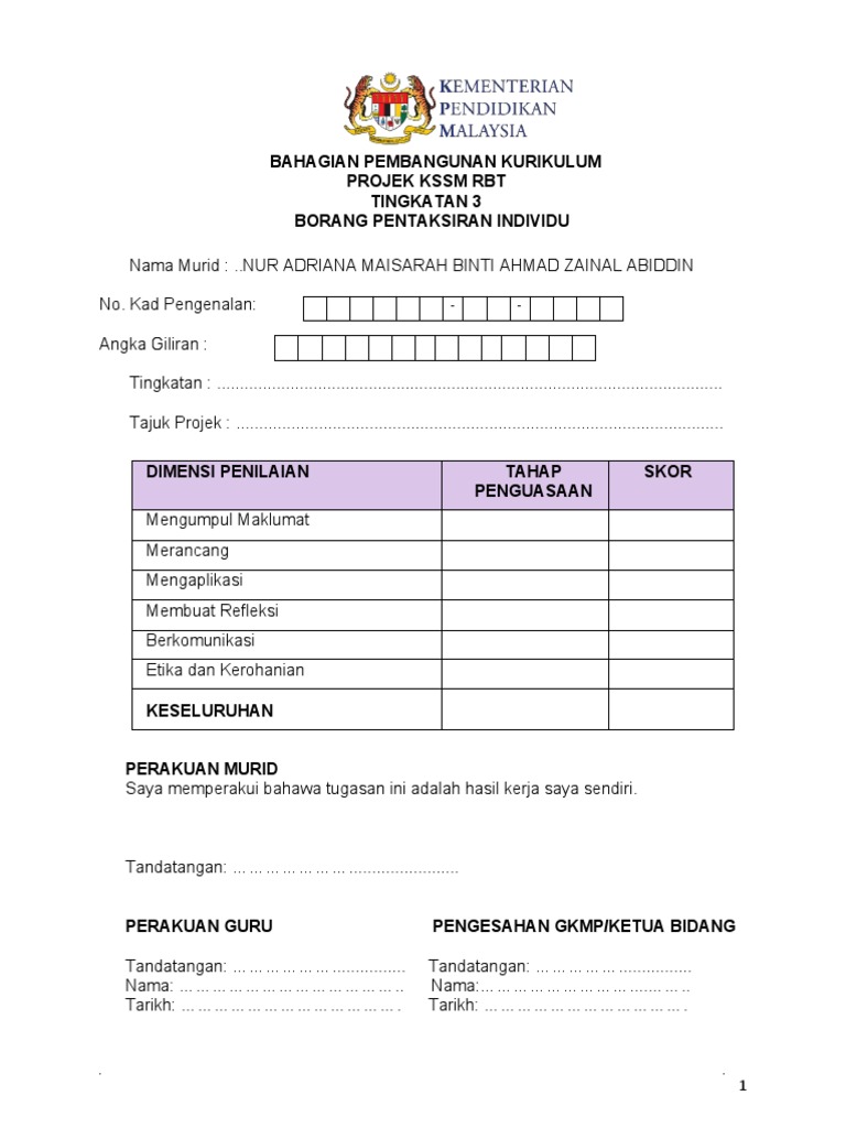 Panduan Dokumentasi Kerja Kursus RBT SARAH | PDF | Bisnis