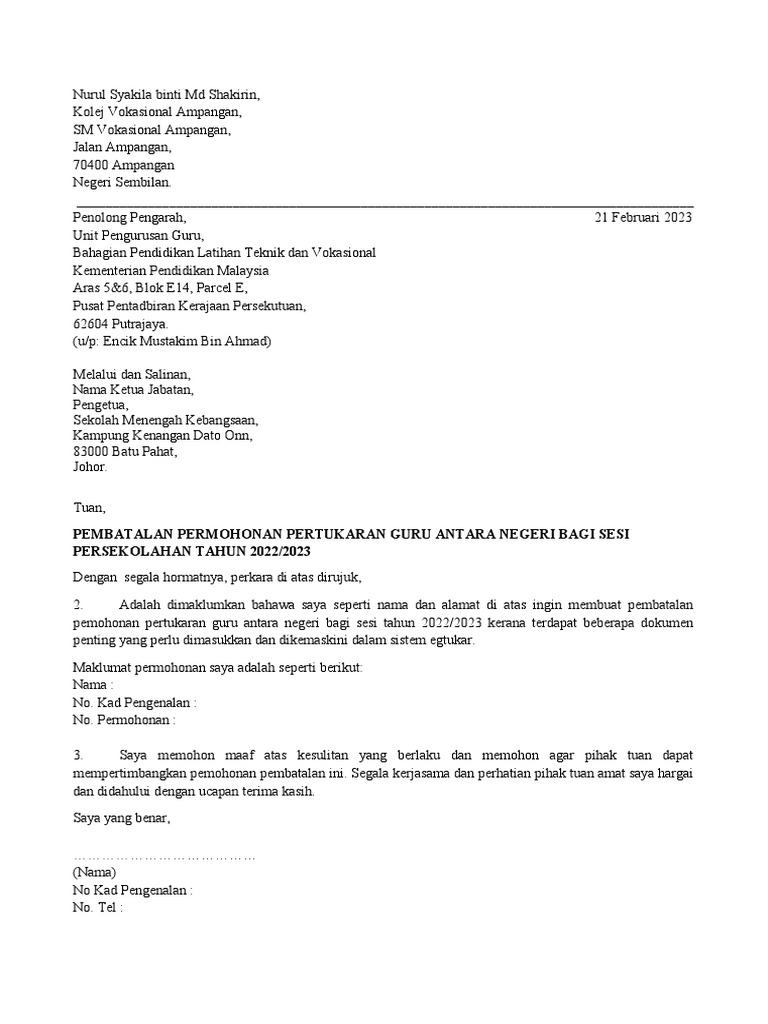 Surat Pembatalan 1 | PDF