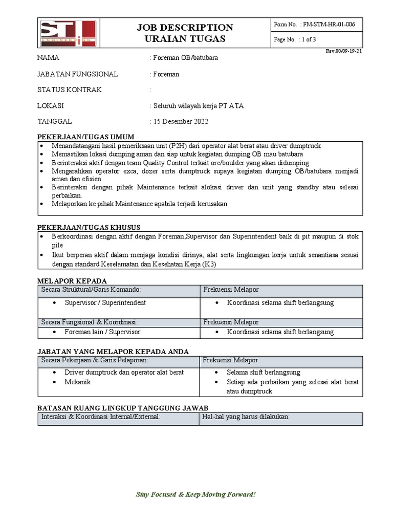 Job Desk Foreman | PDF