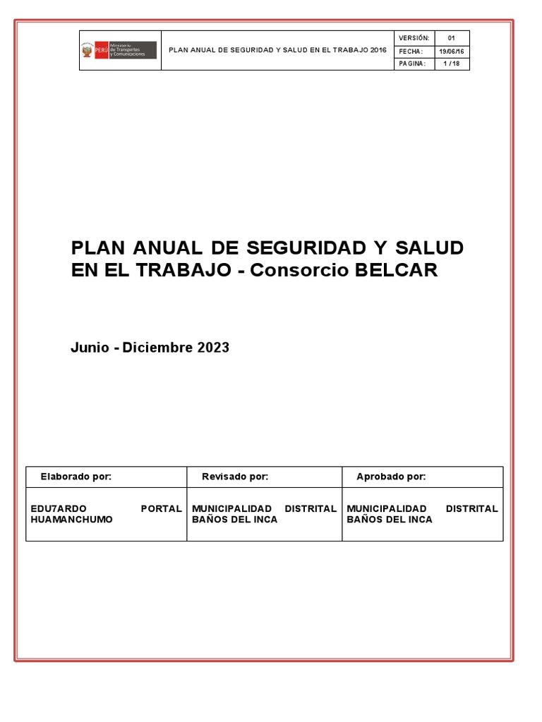 Plan Anual de Seguridad y Salud en El Trabajo - CORSORCIO BELCAR | Descargar gratis PDF ...