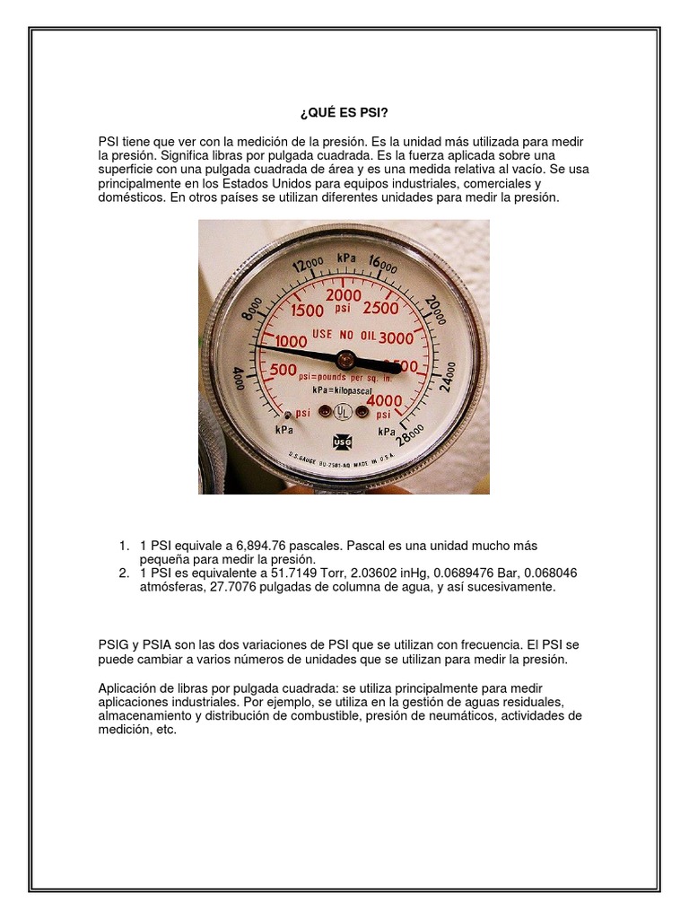 PSI y PSIG | PDF | Presión | Pascal (Unidad)