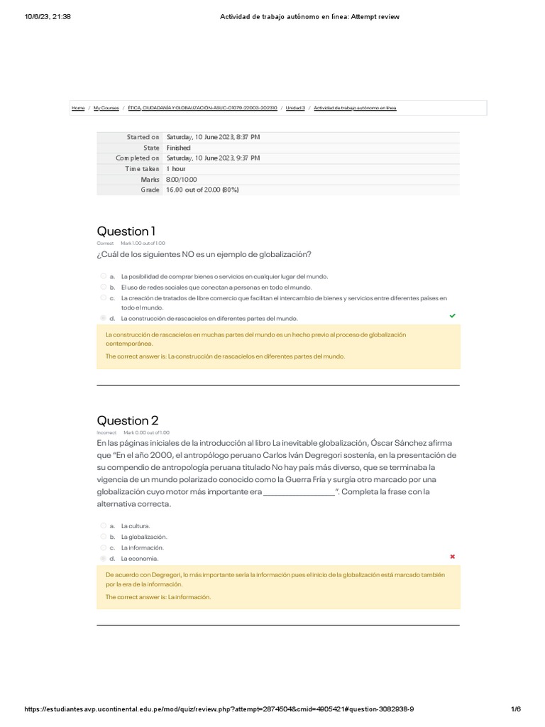 Actividad de Trabajo Autónomo en Línea - Attempt Review2 | PDF | Globalización | Guerra Fría