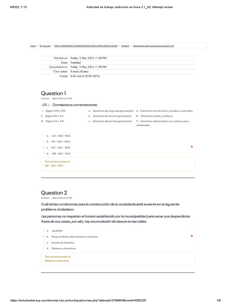 Actividad de trabajo autónomo en línea C1_S2_ Attempt review | PDF | Discriminación y relaciones ...