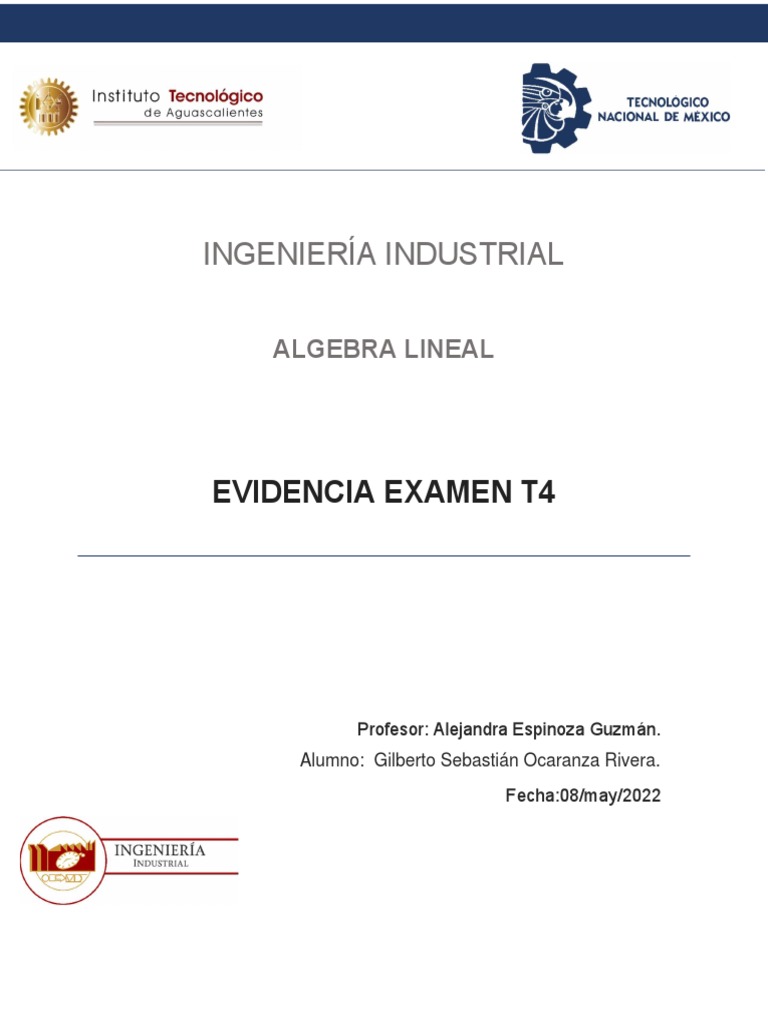 Evidencia Examen T4 Algebra Lineal PDF | PDF | Ciencia y matemáticas